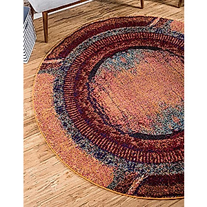 Unique Loom Estrella Collection Rustic, Distressed, Modern, Abstract Area Rug, 6 ft, Orange/Black