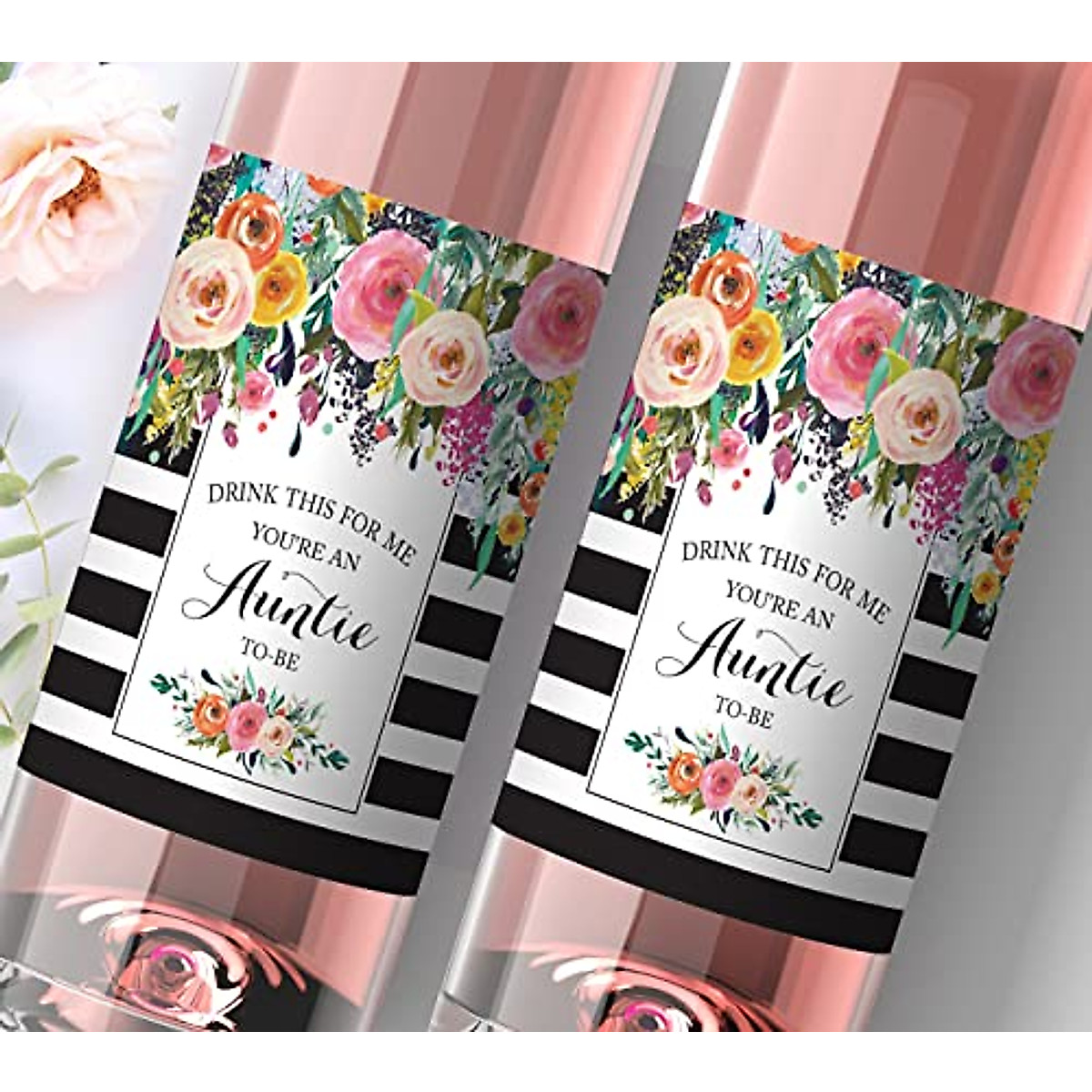 Drink This For Me - You're An Auntie-To-Be Wine Labels ● SET of 5 ● GENDER NEUTRAL Pregnancy Announcement Wine Labels, Pregnancy Reveal, Alternative to Baby Announcement Card WATERPROOF Black A104-5A1