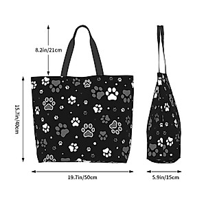 Dog Paw Tote Bag for Women Large Paw Print Bags Portable Beach Bag Reusable Grocery Bags Waterproof Sandproof Shoulder Handbag Aesthetic for Travle Gifts Work Weekend Gym Office Shopping School