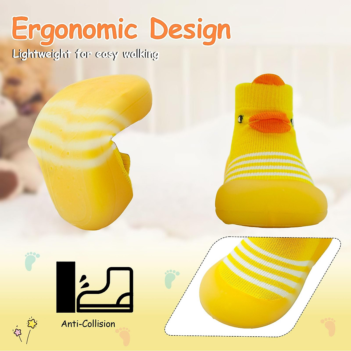 Dexspoeny Sock Shoes for Baby Boy 1 Pair Baby Walking Shoes-Sock Shoes Soft Rubber Sock Shoes Toddler Non Slip Walker Shoes for Babies Boy Girls Infant Baby Slippers Toddler Shoes Yellow