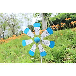 YYWMWM Wind Spinner 31" Large Vertical Windmill Metal Sculpture Garden Decoration Lawn Ornaments Yard Art Decor Outdoor Pinwheel for Patio (Blue/RED)