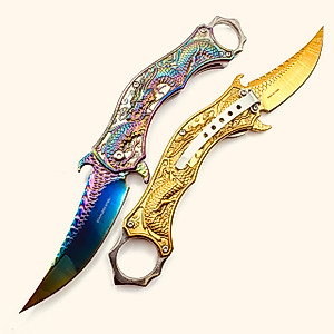 2 pieces Dragon knives gold and rainbow GLX070MIX