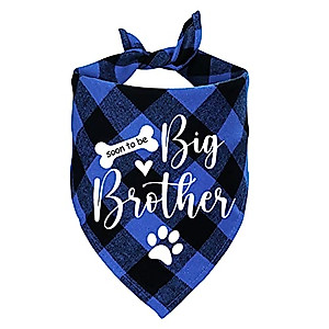 Ptzizi Funny Soon to Be Big Brother Blue Plaid Cotton Triangle Pet Dog Bandana Bibs Scarf for Pet Dog Lovers Gift
