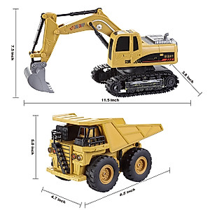 JOYIN 2 PCS Remote Control Construction Vehicle Toy Set, Friction-Powered RC Excavator & RC Dump Truck with Lights and Sounds for Imaginative Play, Birthday Gifts for Toddlers Boys Girls