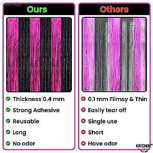 KatchOn, Pink and Black Foil Fringe Curtain - XtraLarge 3.2x6.5 Feet, Pack of 2 | Halloween Streamers, Pink Halloween Decorations | Halloween Backdrop Curtain, Pink and Black Birthday Decorations