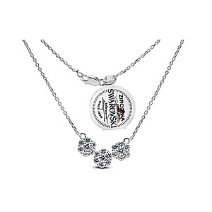 ORO LEONI Womens 925 Sterling silver Rhodium plated Swarowski Zirconia Three Flower Pendant 18" Necklace. Twenty One Round Diamond cut Gemstones totaling a weight of 3.00 Carats.