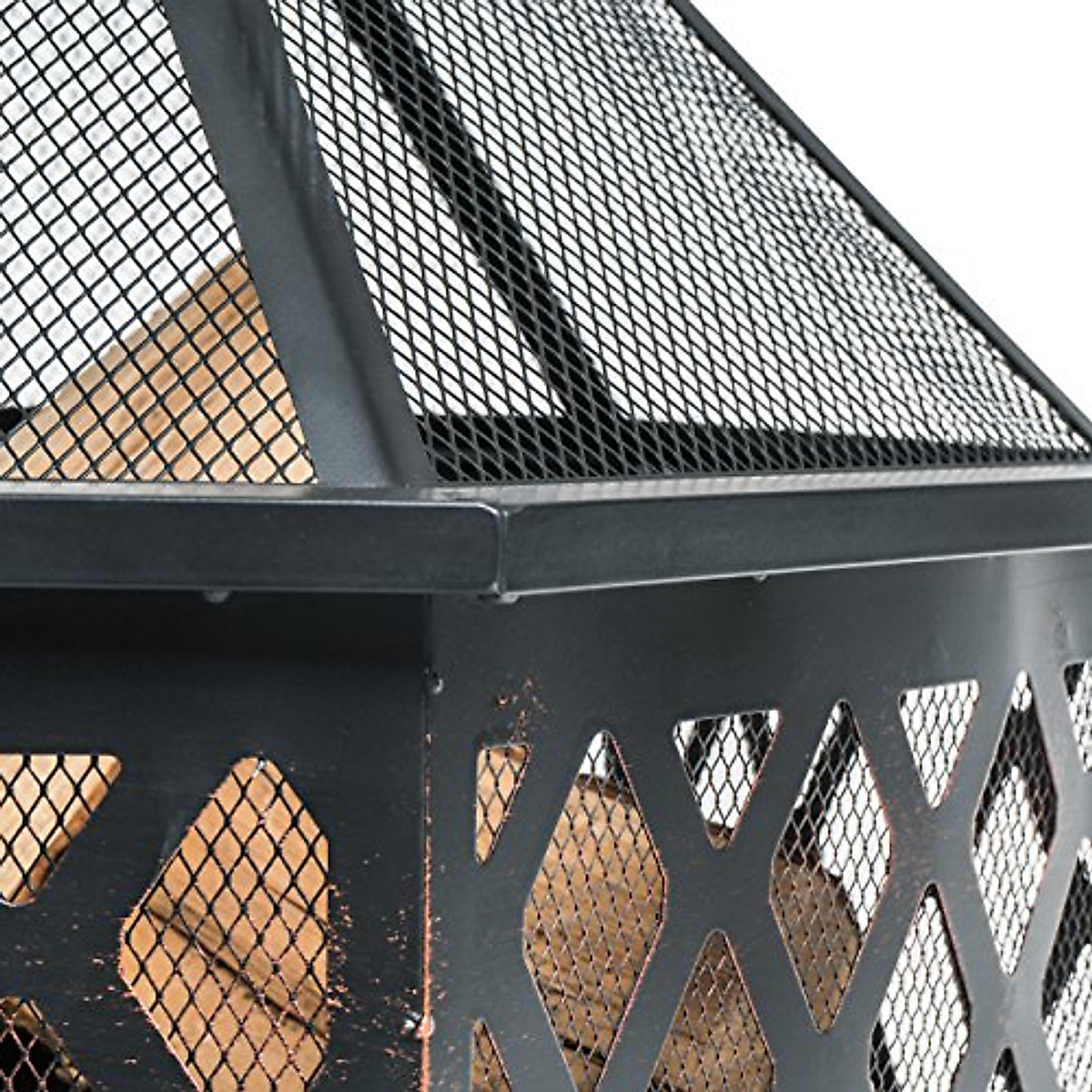 PRISP Outdoor Fire Pit for Garden and Patio, Large Hexagonal Fire Bowl, Includes Spark Guard, Poker and Protective Cover, Black and Bronze, 61 cm Width, 65 cm High - Foyer Extrieur