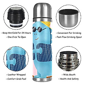 Stainless Steel Leather Vacuum Insulated Mug Dinosaur Thermos Water Bottle for Hot and Cold Drinks Kids Adults 16 Oz