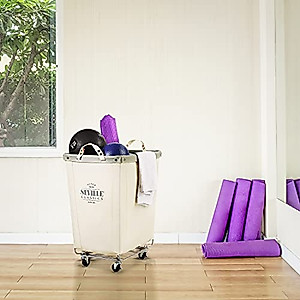 Seville Classics Large Commercial Heavy Duty Rolling Steel Frame Laundry Hamper Canvas Cart Bin, w/Wheels for Hotel, Home, Closet, Bedroom (PATENTED), Cream, 22" D x 16" W