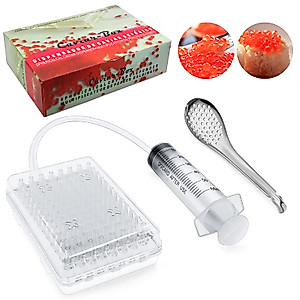 Caviar Maker Box, Spherical Caviar Dispenser Rapid Popping Boba Molecular Gastronomy Kit with Caviar Spoons, Suction Tray & Syringe