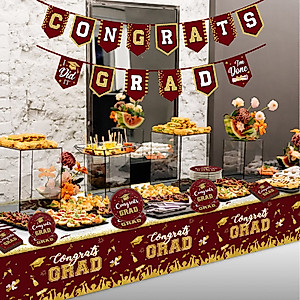 Maroon and Gold Graduation Party Tableware Kit for 24 Guests Class of 2025 Graduates Decorations and Supplies with Congrats Grad Banner, Plates, Graduation Tablecloth, Napkins and More