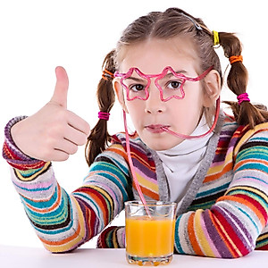 8 Pieces Silly Straw Glasses Star Straws Eyeglasses Fun Star Straws Novelty Drinking Eyeglasses Straw for Kids Annual Meeting, Birthday, Classroom Activities, 4 Colors