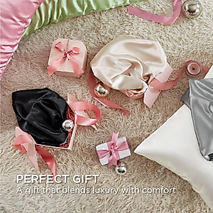 Bedsure Satin Pillowcase for Hair and Skin - Black Zipper Pillow Cases Queen Size Set of 2, Similar to Silk Pillow Cases, Silky & Super Soft, Gifts for Women Men, 20x30 Inches