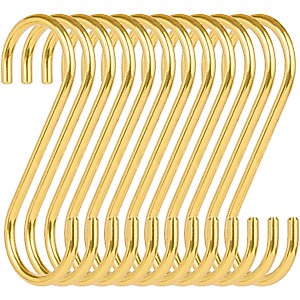 12 Piece Brass S Shaped Hooks, Gold Coat Clothes Towel Hangers, Kitchen Pots Pans Coffee Cups Rack Hooks