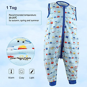 MOEMOE BABY Toddler Sleeping Sack Fleece Sleep Sack with Feet 1.0 Tog Sleep Sack with Legs Sleeveless Wearable Blanket Baby
