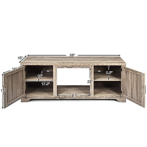 Tangkula 65" TV Stand, Storage Cabinet Console, Television Console, Media Component TV Stand with Adjustable Shelves. Suitable for 18" x 17" Fireplace (not Included) (Grey)