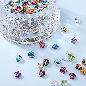 QUEFE 250Pcs Star Glass Spacer Beads Bulk AB Colorful 8mm Heart Beads for Jewelry Bracelet Necklace Making