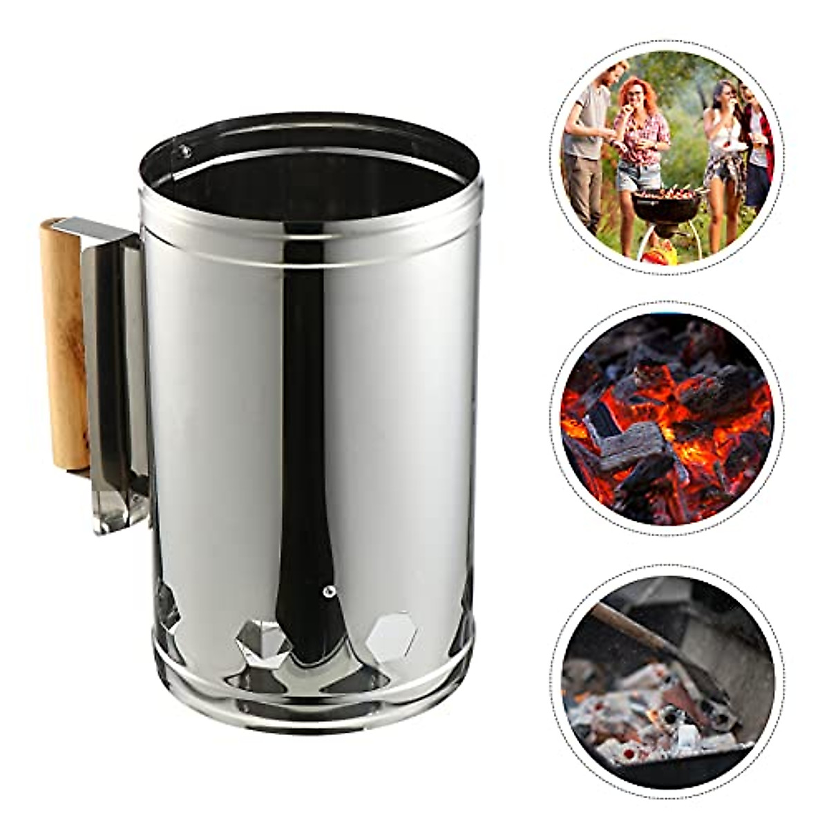 Cabilock Charcoal Grill Chimney Starter Quick Start Grill Barbecue Chimney Lighter Basket Can Canister BBQ Fire Starter Grilling Camping Accessories