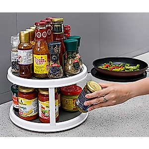 Yesland 2 Pcs 2-Tier Lazy Susan Turntable, 12 Inches Non-Skid Tiered Rotating Kitchen Spice Organizer for Cabinets Pantry Bathroom Countertop Refrigerator(Gray and White)