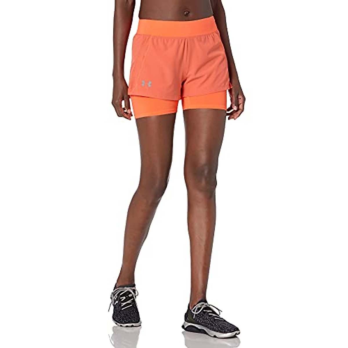 Under Armour Qualifier Speedpocket 2-in-1 Short, Coral Dust (642)/Reflective, X-Small