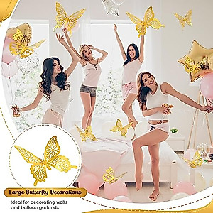 Yeaqee 24 Pcs Large Butterfly Party Decoration Set 2 Sizes 3 Styles Large 3D Golden Butterflies Wall Decor Stickers for Birthday Baby Shower Nursery Bedroom Wedding Decor Cutouts