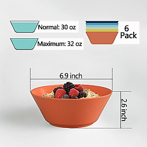 Unbreakable Large Cereal Bowls Set of 6, 32 Ounce BPA-Free Microwave and Dishwasher Safe Salad Bowls, Stackable Color Kitchen Bowls for Serving, Soup, Oatmeal, Pasta, Noodles - 6 Colors