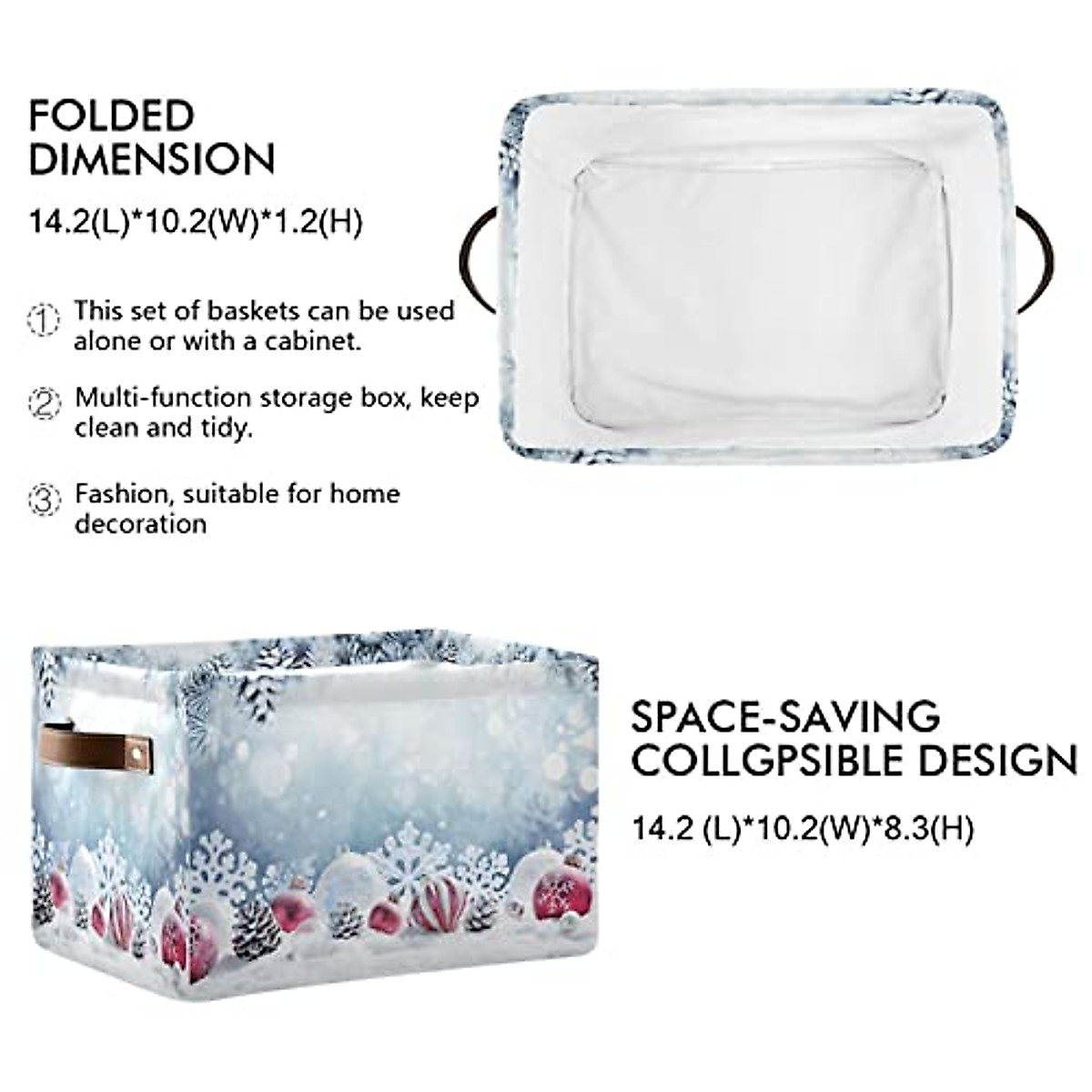 Kigai Collapsible Storage Basket with Handles, Christmas Snowflask Canvas Fabric Storage Bins Toys Clothes Organizer for Bedroom, Nursery, Shelves, Closets (1PACK)