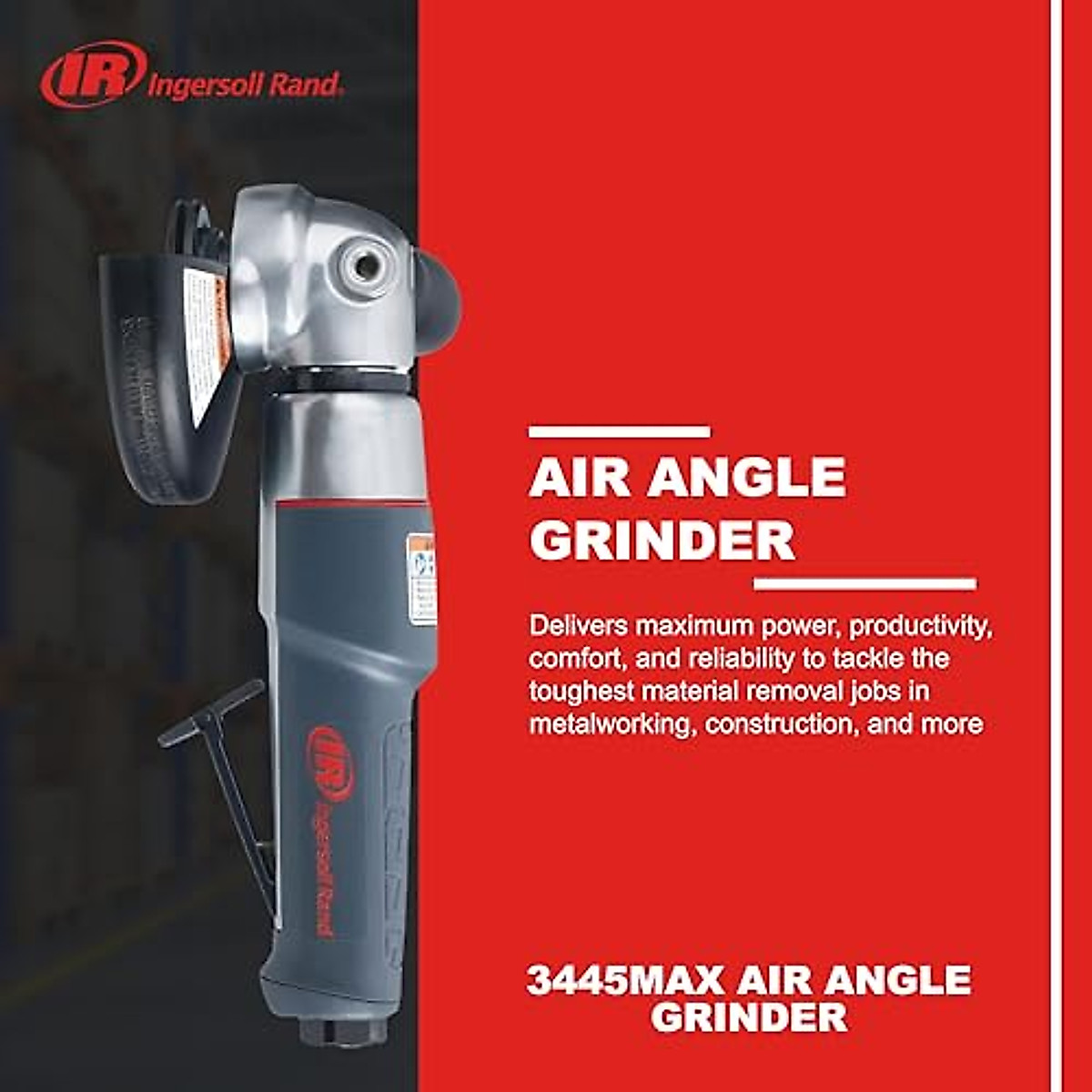 Ingersoll Rand 3445MAX Air Angle Grinder/Cutoff Tool, 4.5" Wheel, 12,000 rpm, 0.88 hp, 5/8"-11 Thread, Rear Exhaust