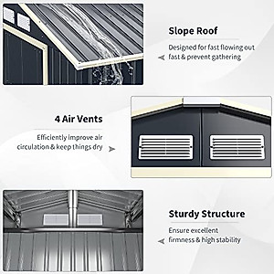 Goplus Storage Shed, Metal 11’ X 10’ Outdoor Building Organizer with 4 Vents & Double Sliding Door for Garden Backyard Farm (11'X10')