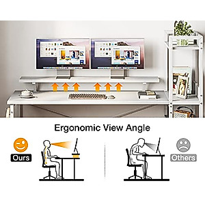 ODK Computer Desk with Storage Shelves and Monitor Stand, 55 Inch Writing Desk with Bookshelf, Reversible Study Table for Home Office, Small Space Bedroom, White