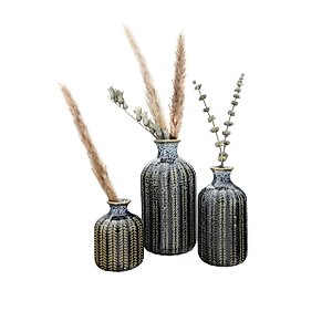 Embossed Stoneware Vase with Reactive Glaze Finish (Set of 3 Sizes) (DF3002)
