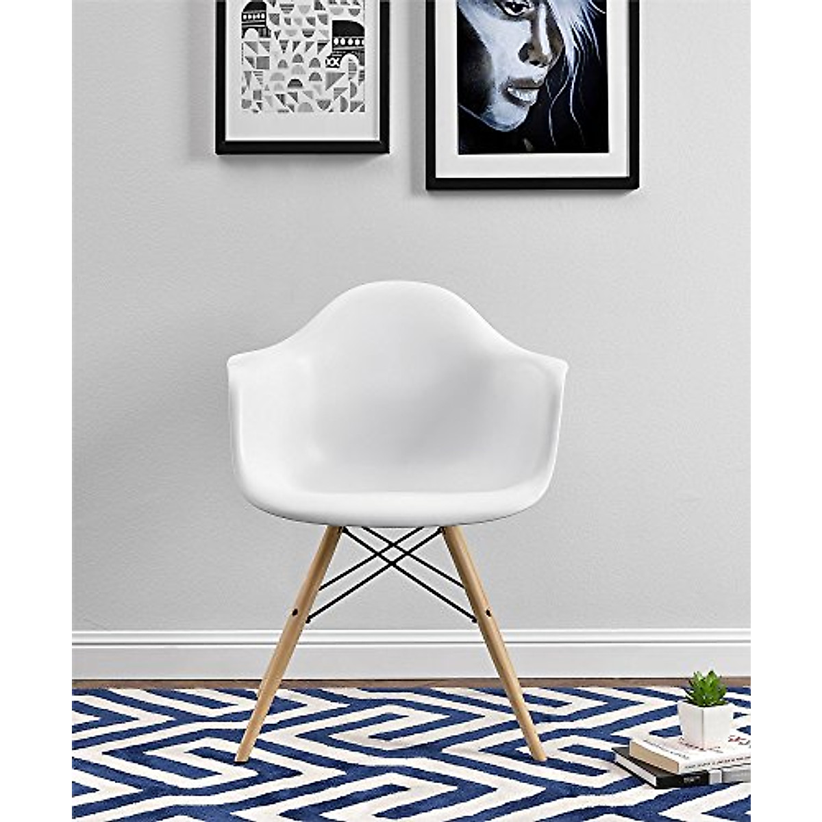 DHP Mid Century Modern Chair with Wood Legs, White