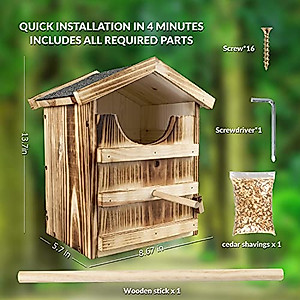 Honfenfa Owl House ，Barn Owl Bird House,Owl Nesting Box,Large Handmade Wooden Rectangular Opening Bird Box,with Mounting Screws,with Mounting Screws and A Bag of Wood Shavings, Easy Assembly Required