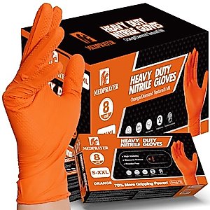 MEDPRAYER Industrial Orange Nitrile Gloves – Disposable Rubber Gloves 8 Mil – Raised Diamond Texture, Latex & Powder Free - Size Large, Pack of 1000