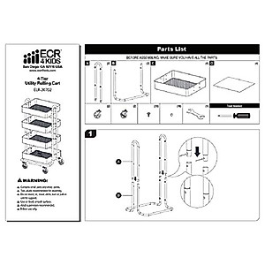 ECR4Kids-ELR-20702 4-Tier Metal Rolling Utility Cart - Heavy Duty Mobile Storage Organizer, Black