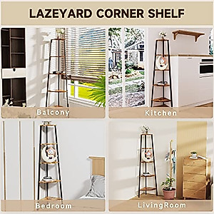 LAZEYARD 5 Tier Corner Shelf Stand, Corner Bookshelf, Corner Ladder Shelf for Bedroom, Living Room, Balcony, Office, Kitchen 62.6inches (Rustic Brown)