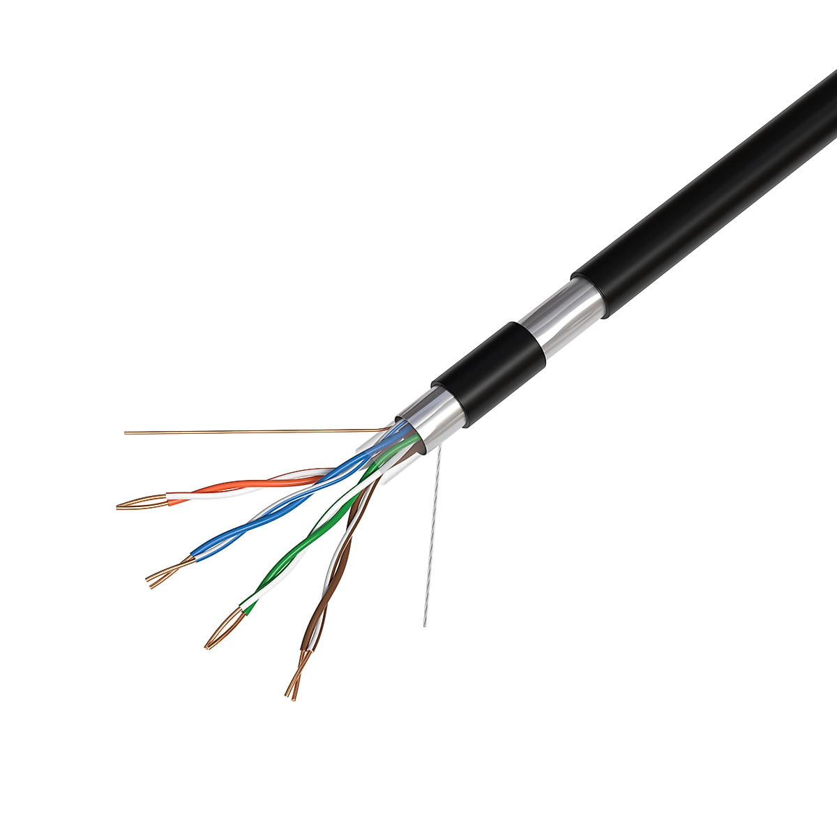 Cables Direct Online 1000FT Direct Burial CAT5e FTP Shielded Outdoor 24 AWG UV Resistant Cable Copper Clad Aluminum Wire Solid Weatherproof