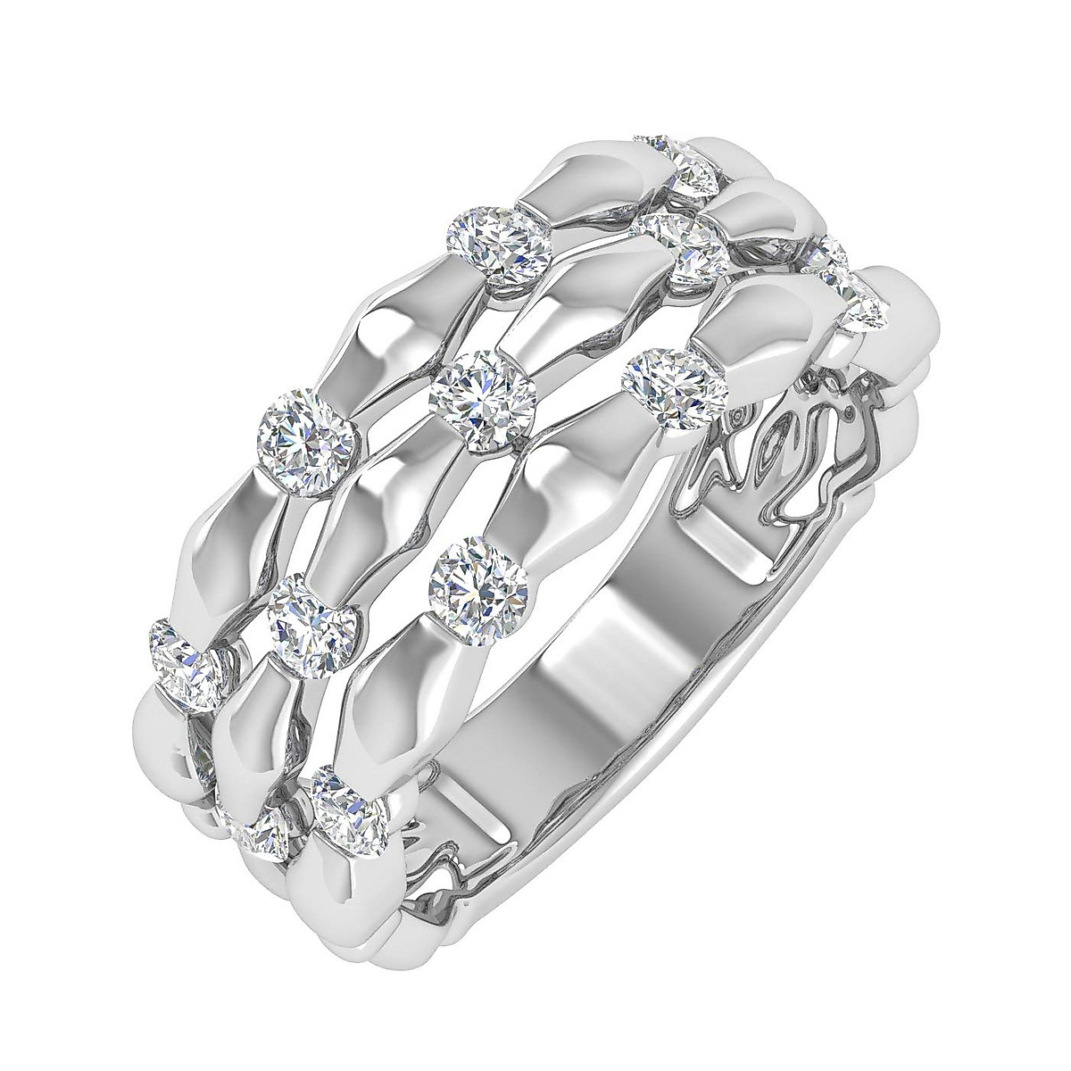 1/2 Carat Diamond 3 Line Wedding Band Ring in 10K White Gold (Ring Size 7.5)