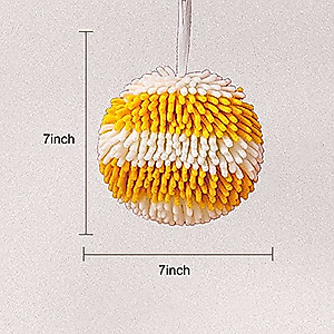 Chenille Quick Dry Hand Towel, 3 Pack Absorbent Bath Hand Puff Towel Balls Hand Fuzzy Towels Kitchen Hanging Bathroom Towels with Loops for Bathroom, Your Kids Hands Fast Drying,Blue ,Pink and Yellow