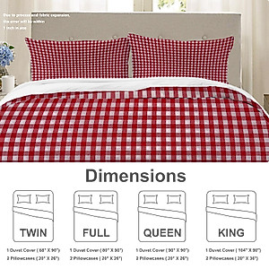 BaoNews Red White Checkered Duvet Cover Set Full Size,3 Pieces Square Red and White Gingham Bedding Set Hotel Quality PolyesterComforter Cover Set with 2 Pillowcases(No Filler)