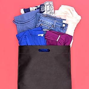 Thank You Bags with Handles - 15x16 Inch 25 Pack Reusable Black Fabric Totes with Handles for Small Business, Retail, Boutique Use, Shopping & Merchandise, Delivery & Restaurant Take Out Bags, in Bulk