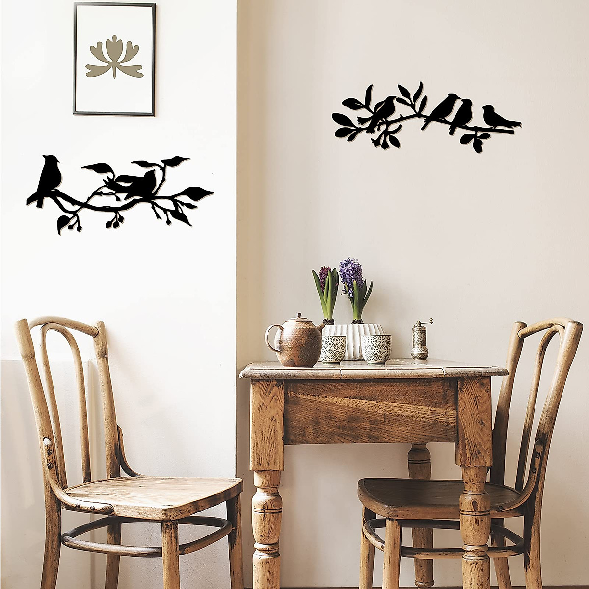 Hotop 2 Pcs Metal Bird Wall Art Birds on The Branch Wall Decor Leaves with Birds Metal Sculpture Bird Silhouette Metal Ornament Branch Wall Hanging Sign for Balcony Garden Home Decor(Classic Style)