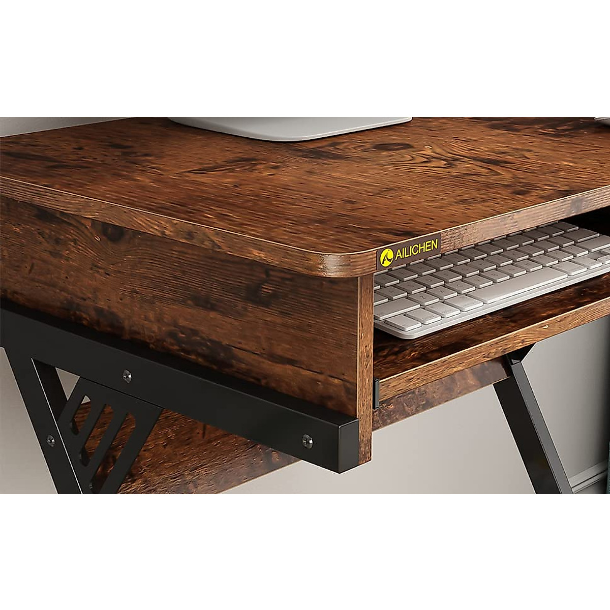 ALISENED 2 Tier Computer Desk with Keyboard Tray, 23.6" Home Office Desk Computer Workstation Rolling Study PC Laptop Table for Small Spaces,Z-Shaped Small Compact Study Table