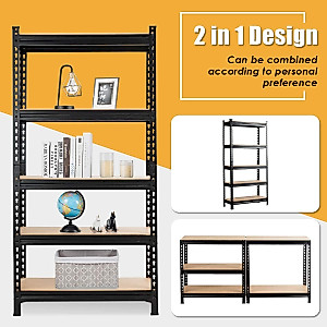 LDAILY 5-Tier Storage Rack, Heavy Duty Steel Shelf Unit with Adjustable Shelves, Boltless Shelving for Free Combination, 60" Commercial Garage Rack Unit (1, Black)