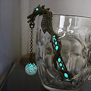 Operitacx Bead Gift The Glowing Reader Hairpin Retro Stationery Luminous Use Favors Pendant Lovers Shape with and D Alloy Book Bookmarks in Gifts for Metal Glow Daily Pearl Dragon