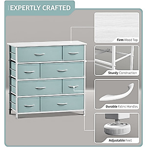Sorbus Dresser with 8 Drawers - Furniture Storage Chest for Kid’s, Teens, Bedroom, Nursery, Playroom, Clothes, Toys - Steel Frame, Wood Top, Fabric Bins (Aqua)