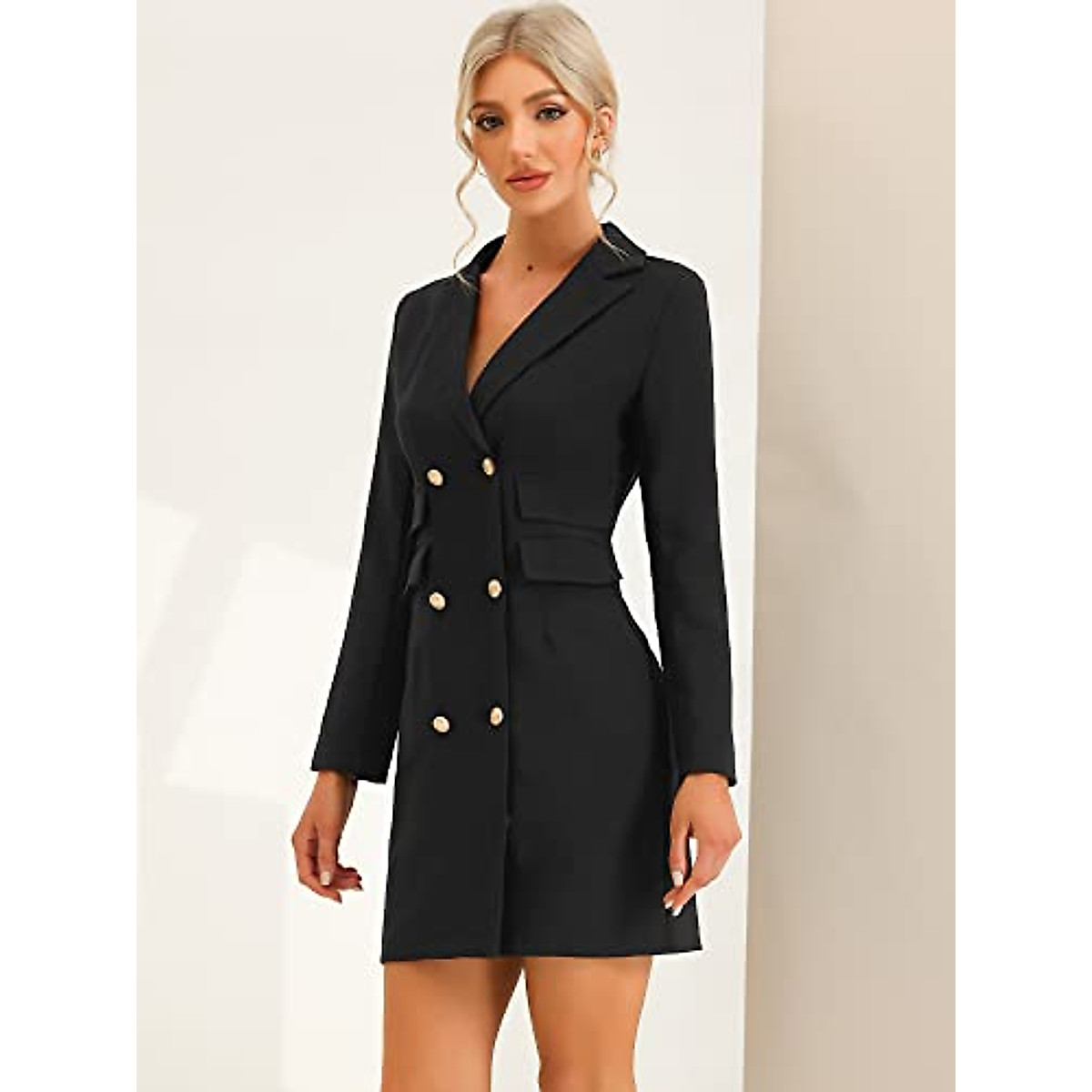 Allegra K Women's Elegant Blazer Office Work Dress with Pockets Small Black