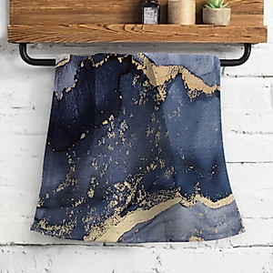 OHSUL Navy Blue Marble with Golden Veins Absorbent Kitchen Towels Dish Towels Dish Cloth,Abstract Modern Texture Hand Towels Tea Towel for Bathroom Kitchen Decor