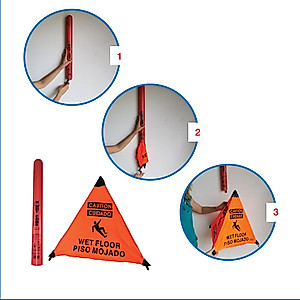 Orange Caution Wet Floor Sign (ENG/SPAN) Handy Cone w/Storage Tube "3-PACK"