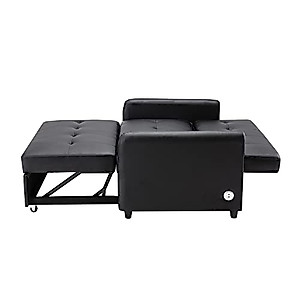 ERYE Black Pu Leather Tufted USB Ports, Twin